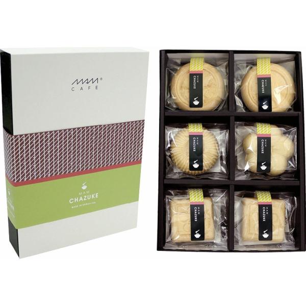 【商品名】 CHAZUKE SET 02 【内容】鮭・鯛×各2、梅・わさび×各1 【箱サイズ】22.5×16×4cm 【賞味期限】常温6ヶ月 (表示期限の半分以上) 【アレルゲン】乳・小麦 【商品について】食材の風味豊かな本格懐石茶漬。