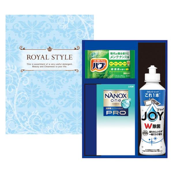 【商品名】 ロイヤルスタイルセット 【内容】セット内容-P＆G除菌ジョイコンパクト 170ml ・ライオンナノックスonePROワンパック2包・花王バブ×各1 【箱サイズ】19×14.2×5.2cm 【商品について】キッチンやお風呂、お洗濯...