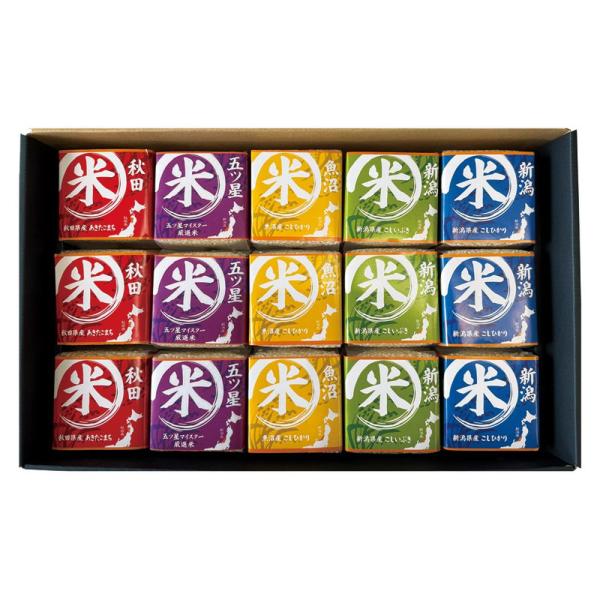 【商品名】 味わいブランド米食べくらべギフトセット 【内容】新潟県産コシヒカリ・新潟県産こしいぶき・秋田県産あきたこまち・ブレンド米・魚沼産コシヒカリ 各150g ×各3 【箱サイズ】20×30.5×6cm 【商品について】米どころ新潟のコ...