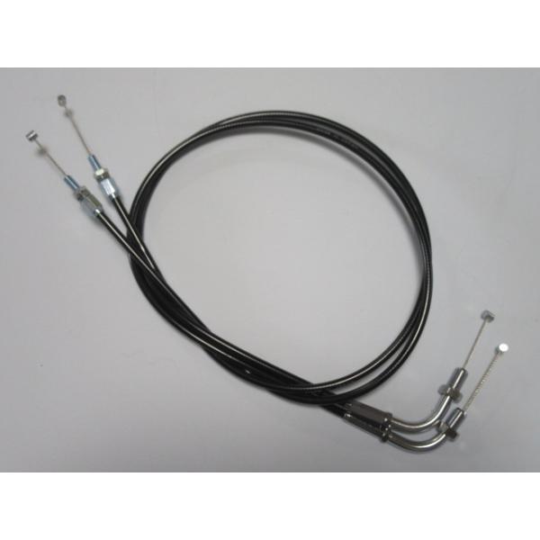 適合車種カワサキ　Z1/Z2　スロットルワイヤー STDです。ステンレステフロンにより耐久性と摩擦抵抗を減し、スロットルワークを軽くしました。アウター長が戻し約97cm/引き約96cmです。★このアウター長に関してですが、L型になっていると...