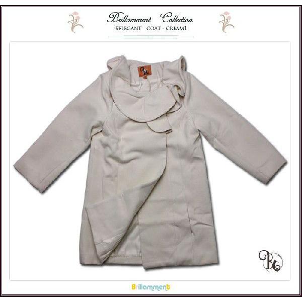 サイズ：100cm 110cm 115cm 120cm 125cm brillamment 美シルエットで暖かなオシャレなクラシカルAラインPコート。お尻まですっぽりと覆うので暖かいです。襟のフリルを重ね上品な英国お嬢様Aラインシルエットは...