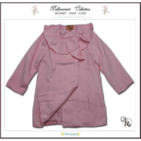 サイズ：100cm 110cm 115cm 120cm 125cm brillamment 美シルエットで暖かなオシャレなクラシカルAラインPコート。お尻まですっぽりと覆うので暖かいです。襟のフリルを重ね上品な英国お嬢様Aラインシルエットは...