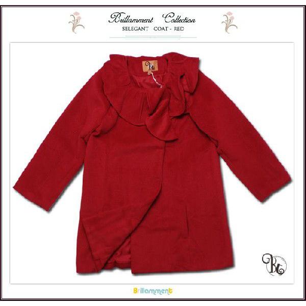 サイズ：100cm 110cm 115cm 120cm 125cm brillamment 美シルエットで暖かなオシャレなクラシカルAラインPコート。お尻まですっぽりと覆うので暖かいです。襟のフリルを重ね上品な英国お嬢様Aラインシルエットは...