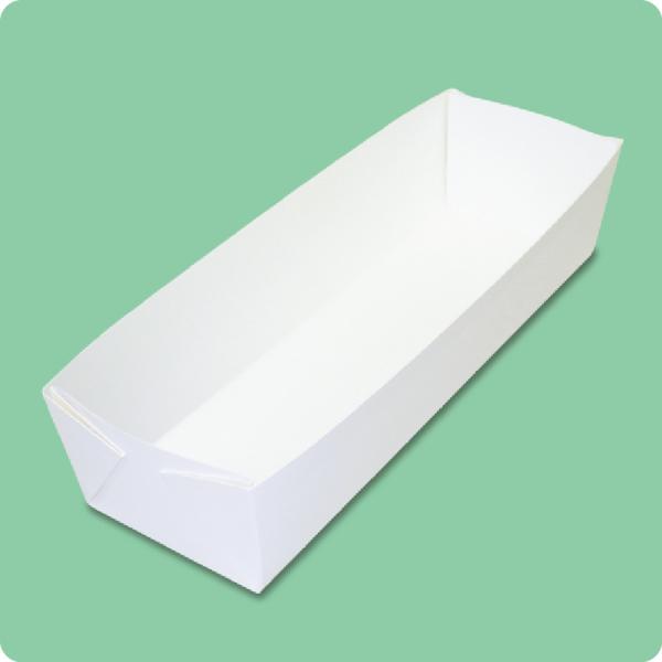 パルプ100％使用。耐油、耐水性あり。白色無地で清潔感のあるテイクアウト用容器です。 ウォータータイトタイプなので組み立てずそのままご利用いただけます。アメリカンドッグ2本分が入るサイズです。（そのほかにも様々な用途でご使用いただけます。）
