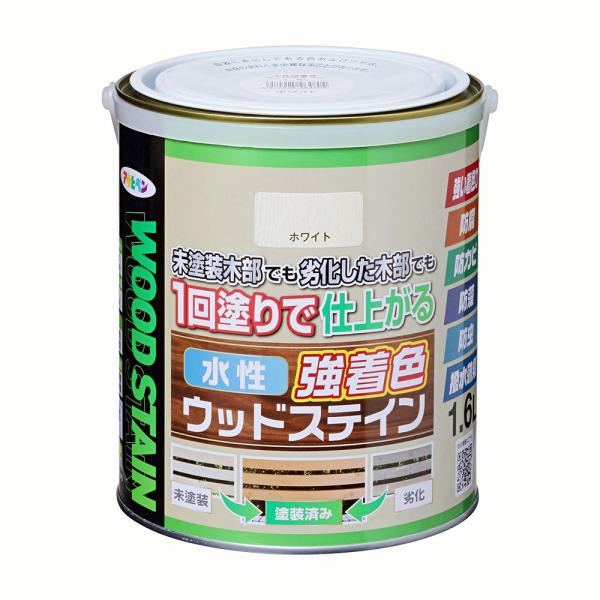 水性塗料｜木部専用塗料水性強着色ウッドステイン1.6LホワイトJANコード：4970925464804