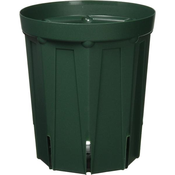 根の旋回現象（サークリング）を大幅に軽減し、中心部に多くの健全な根を育成するポットです。2種類のスリットが余分な水分を除去し、用土内の水分を均一化します。8角（6角）コーナーと側面の段差により、根を下方へ誘導します。弾力性のある軟質ポリ素材...