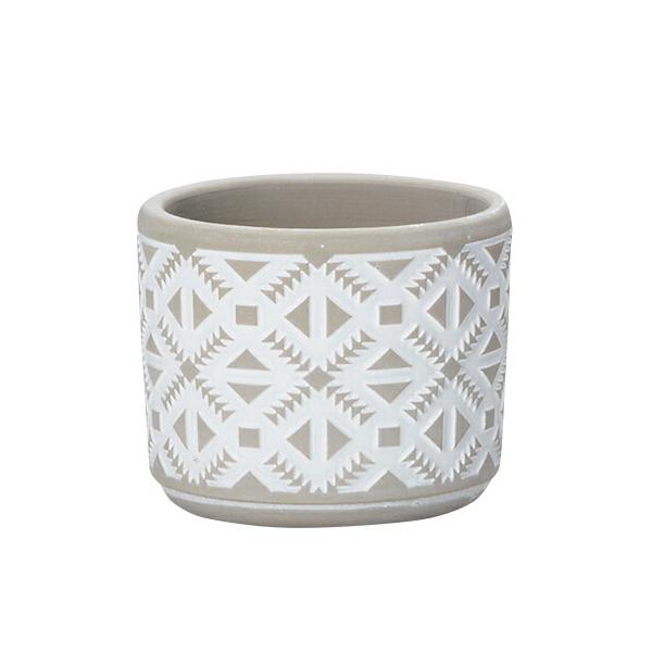 幾何学模様のアフリカぽい柄がちょっとプリミティブにインテリアを演出。サイズ：Φ7.5×H9cm　穴なしエイチツーオー
