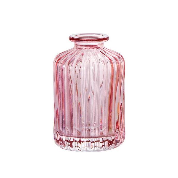 ガラスの花瓶やポットに花を入れて置くだけでさわやかな気分に。サイズ：Φ6.2×H10cm　材質：ガラス　カラー：ピンクエイチツーオー