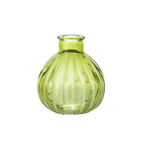 ガラスの花瓶やポットに花を入れて置くだけでさわやかな気分に。サイズ：Φ8.5×H8.2cm　材質：ガラス　カラー：グリーンエイチツーオー