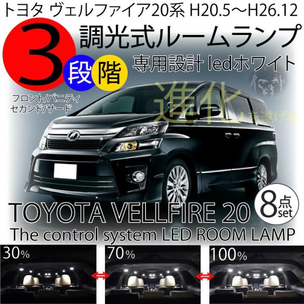 LEDルームランプセット 3段階減光調整機能付 適合車種:アルファード ヴェルファイア20系 ANH20/25W GGH20W/25Wフロントマップランプ 21SMDｘ3ｘ2個=126chipバニティランプ 8SMD×3×2個=48chip...
