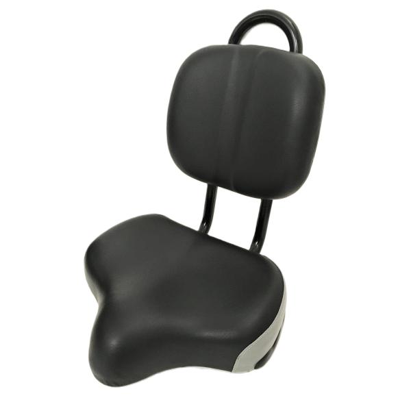 ★背もたれが付いた幅広座面の大型サドル♪★●ゆったり座れるワイドで安心感のある座面。●疲れにくい程よいクション性。●腰にやさしい背もたれパッドは、上下に高さ調節が可能です。座面寸法(目安)：奥行約23cm、幅約29.5cm背もたれ部高さ(目...