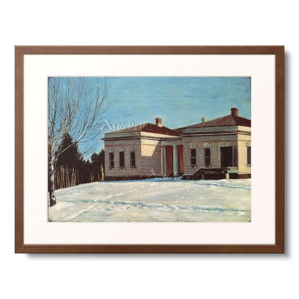 Artist:  Soroka, Grigorij,1823-1863 Imagetitle:  N. Miljukov's house 'Ostrovski' in winter. Dimensions:  27,5 x 39,5 cm ...