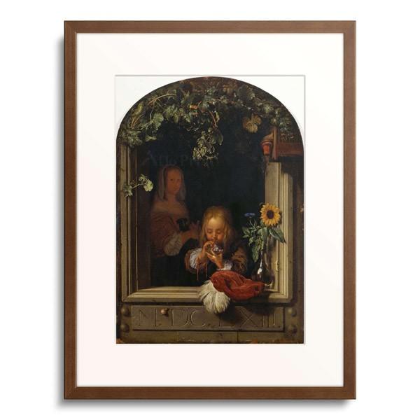 Artist:  Mieris d.A., Frans van,1635-1681 Imagetitle:  Making Soap Bubbles. 1663 Dimensions:  25,7 x 18,4 cm Medium:  Oi...