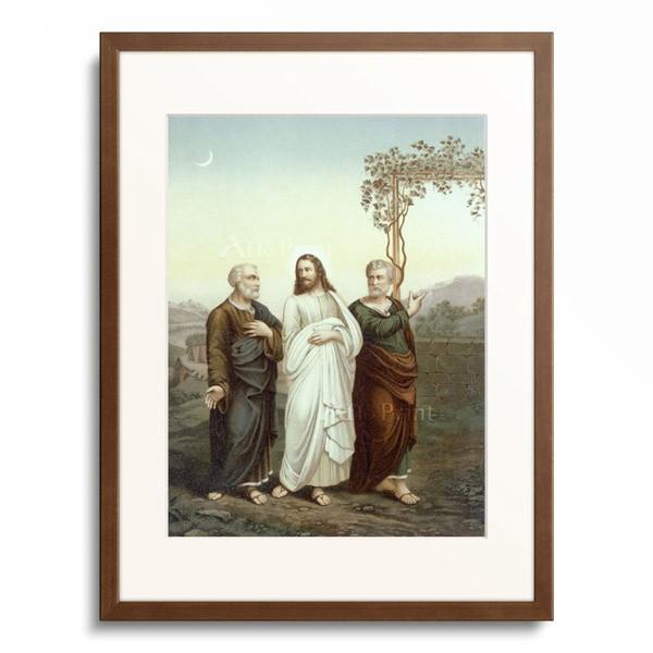 Imagetitle: Jesus Christ walks with two of his disciples to the town Emmaus (Allioli Bible). Around 1850