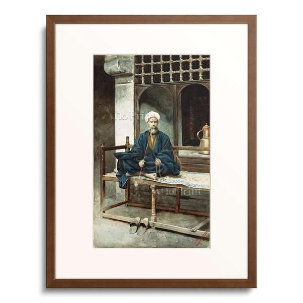 Artist:  Signorini, Giuseppe,1857-1932 Imagetitle:  An Arab, Holding Prayer Beads And Smoking A Pipe. Medium:  Aquarell ...