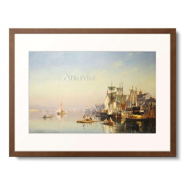 Artist:  Neumann, Carl,1833-1891 Imagetitle:  Fishing Boats And Barges On The Thames At Greenwich. Medium:  oil/canvas L...