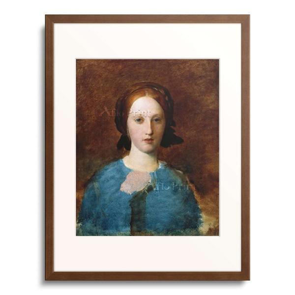 Artist:  Watts, George Frederick,1817-1904 Imagetitle:  Portrait of Mrs Prescott Decie, bust length, in a blue dress - a...