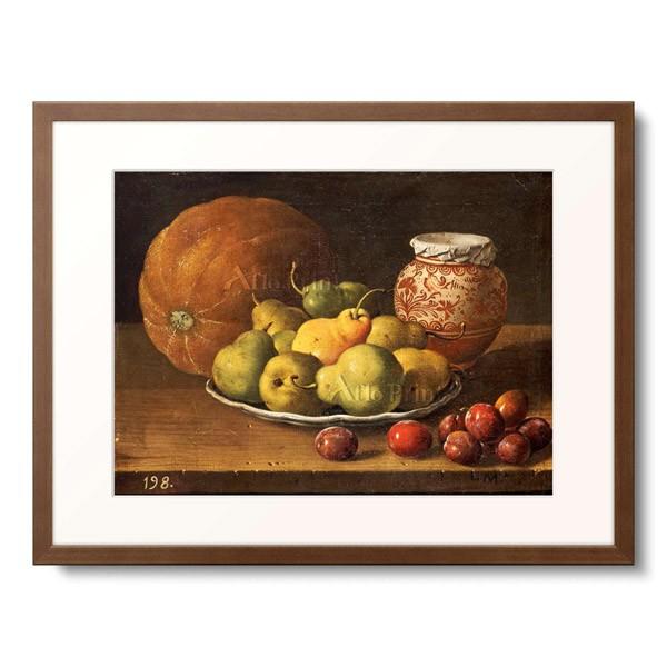 Artist:Melendez, Luis,1716-1780 Imagetitle:Pears on a Plate, a Melon, Plums, and a Decorated Manises Jar With Plums on a...