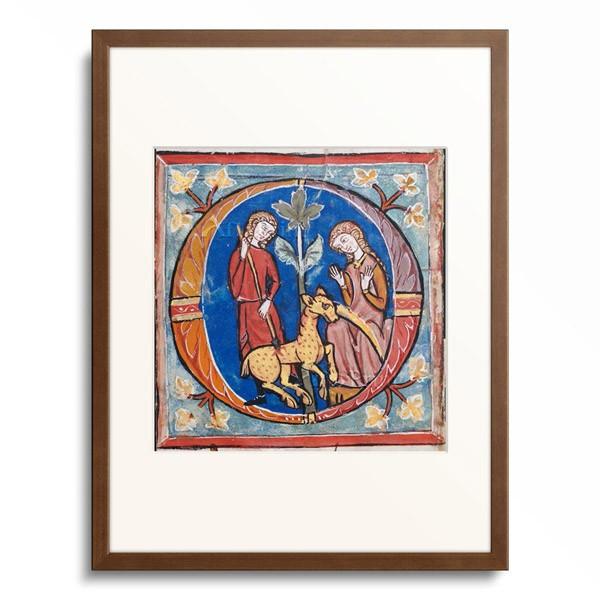 Artist: Handschrift Imagetitle: Capture of a Unicorn, An Initial 'O' cut from an Illuminated Manuscript Choirbook. 1290-...
