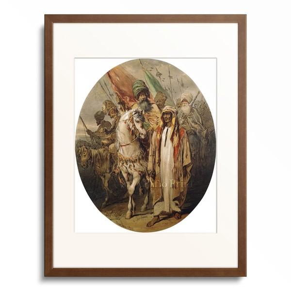 Artist: Preziosi, Amadeo,1816-1882 Imagetitle: Arab Warriors Advancing. 1855 Dimensions: 51 x 31 cm (oval) Medium: Schwa...