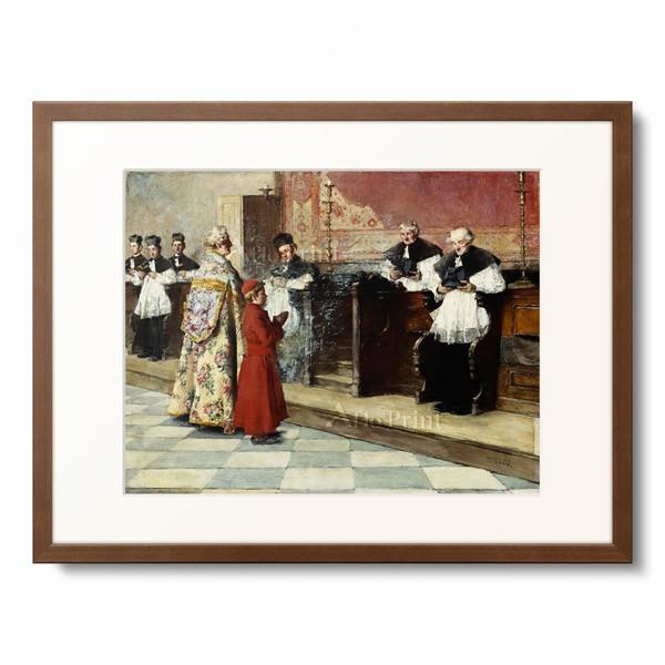 Artist: Kuehl, Gotthard,1850-1915 Imagetitle: Receiving the Blessing. Dimensions: 38 x 50.1 cm Medium: Oil/Wood Location...