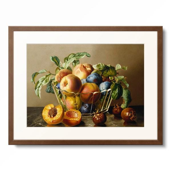 Artist: Hartinger, Anton,1806-1890 Imagetitle: A Glass Bowl of Peaches and Plums on a Marble Ledge. 1875 Dimensions: 31....