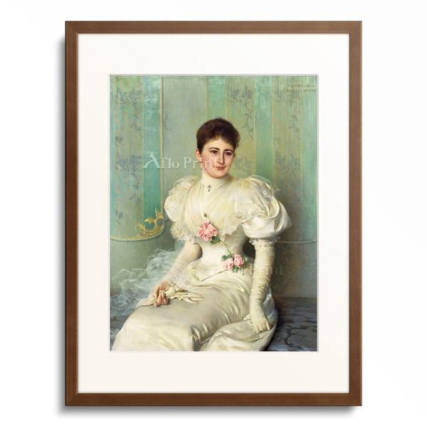 Artist: Corcos, Vittorio Matteo,1859-1933 Imagetitle: Portrait of a Lady, seated three quarter length, wearing a White D...