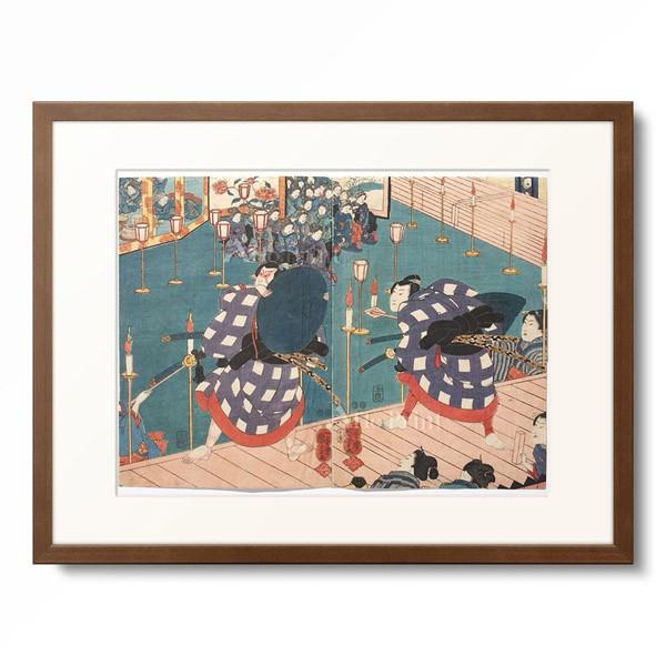 所蔵：クンストパラスト美術館Artist:  Kuniyoshi, Utagawa,1797-1862 Imagetitle:  Scene of a Drama: Actors standing on the Ramp to the Sc...