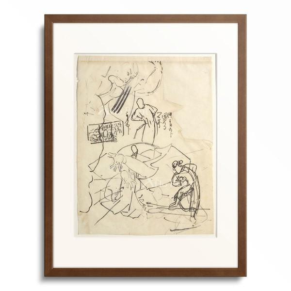 所蔵：クンストパラスト美術館Artist:  Kuniyoshi, Utagawa,1797-1862 Imagetitle:  Studies with figures and sketches of a triptych (recto)...