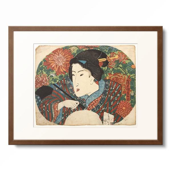 所蔵：クンストパラスト美術館Artist:  Kunisada, Utagawa,1786-1865 Imagetitle:  Portrait of a Lady with closed fan in front in Chrysanth...