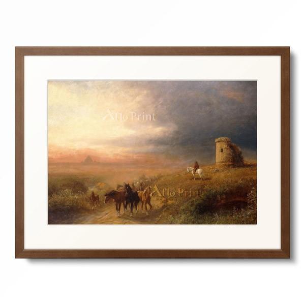 Artist: Arnz, Albert,1832-1914 Imagetitle: Sunset in Campagna Dimensions: 94 x 134 cm Medium: oil/canvas, Location: Chri...