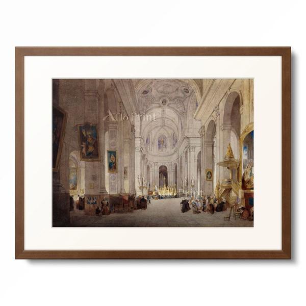 Artist: Davis, John Scarlett,1804-1845 Imagetitle: The Interior of the Church of St. Sulpice, Paris. Dimensions: 21.5 x ...