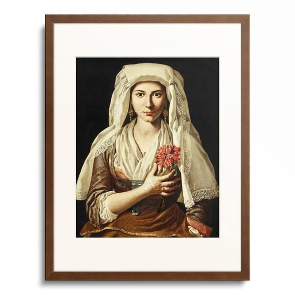Artist: Cozza, Francesco,1605-1682 Imagetitle: Portrait of a Young Woman, three-quarter length, Holding a Carnation. Dim...