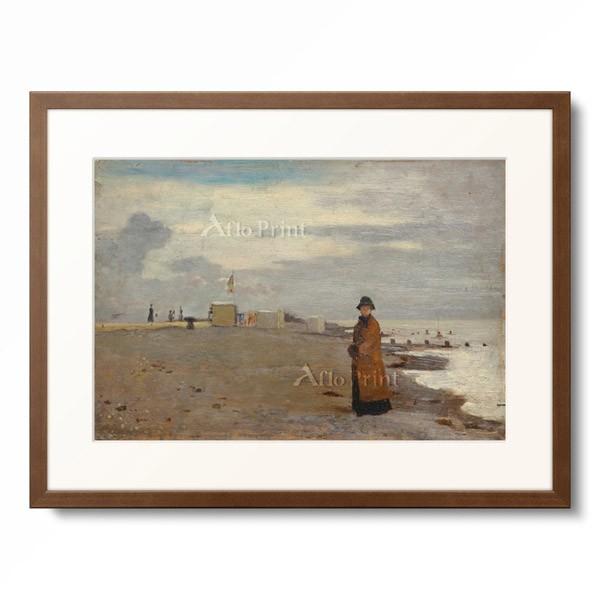 Artist: Scholderer, Otto Franz,1834-1902 Imagetitle: Lady on the beach. Dimensions: 23,6 x 34,2 cm Medium: Ol/Mahagoniho...
