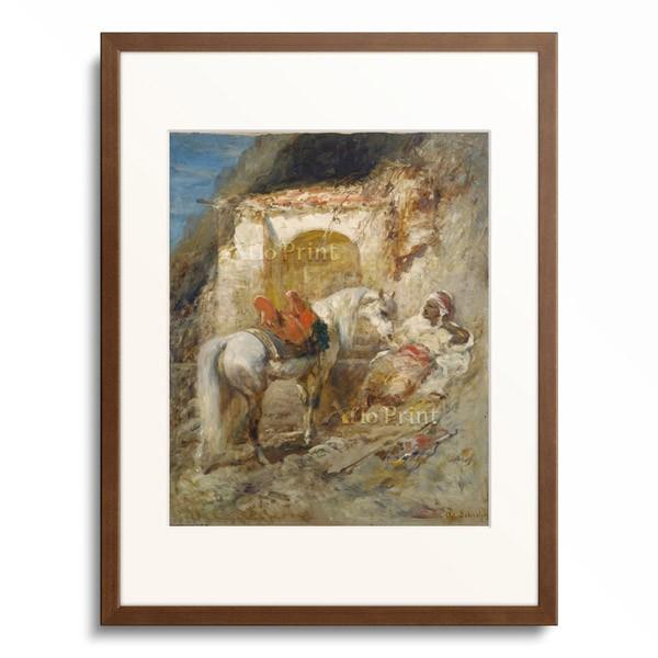 Artist: Schreyer, Adolf,1828-1899 Imagetitle: Zwei Freunde (Araber mit Pferd am Brunnen). Dimensions: 81 x 65,5 cm Locat...
