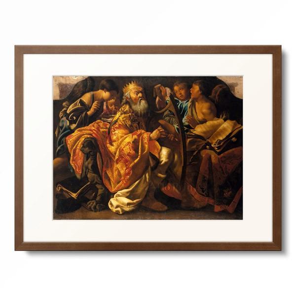 Artist: Terbrugghen, Hendrick,1588-1629 Imagetitle: Konig David spielt die Harfe, umgeben von vier Engeln Dimensions: 14...