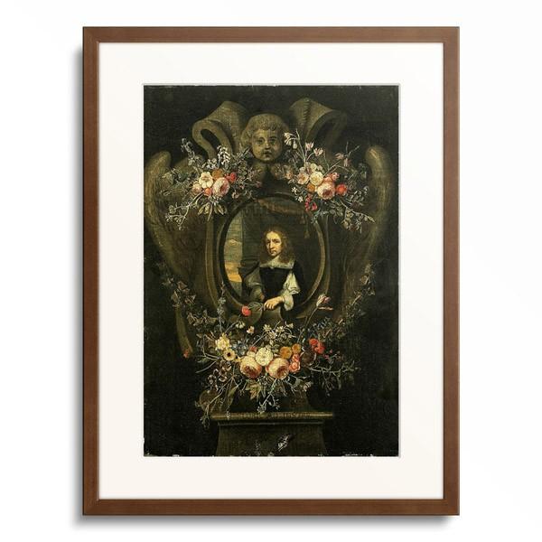 Artist: Flemish School Imagetitle: Bildnis eines Mannes in einem Blumenkranz. 17. Jhd. Dimensions: 40,2 x 27,7 cm Medium...