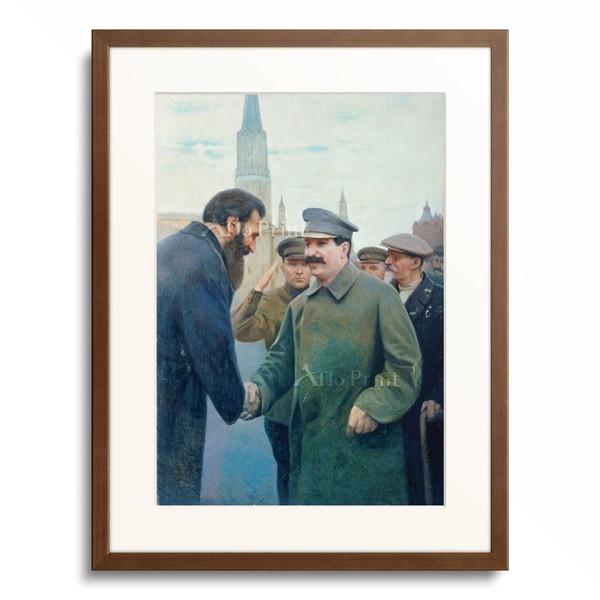 Artist: Kalinischenko, Jakov,1869-1938 Imagetitle: Die Begegnung von Stalin mit O. Schmidt. 1930-er Jahre Dimensions: 11...