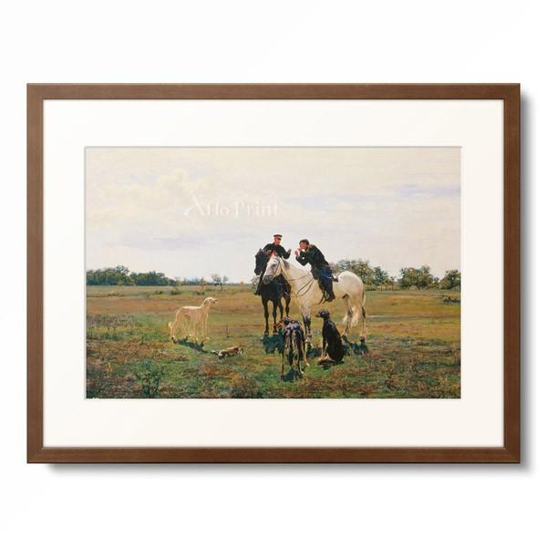 Artist: Kusnezow, Nikolaj,1850-1929 Imagetitle: Time off. Two riders and dogs. 1882 Dimensions: 66 x 94 cm Location: St....