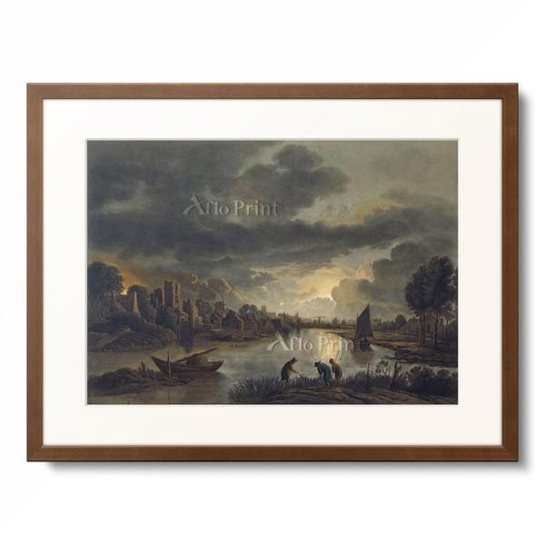Artist: Radl, Anton,1774-1852 Imagetitle: Moonlit night. (After a painting by Aert van der Neer) Dimensions: 42 x 57,7 c...