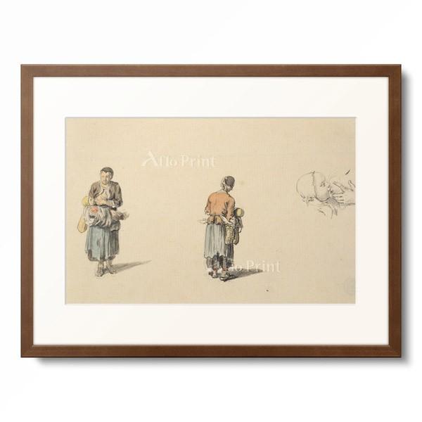 Artist: Aberli, Johann Ludwig,1723-1786 Imagetitle: Three perspectives of a woman nursing. Dimensions: 9,4 x 14,3 cm Med...