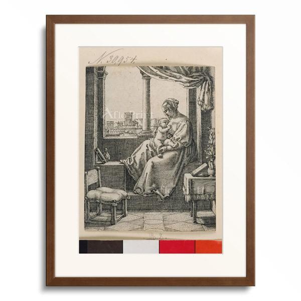Artist: Beham, Bartel,1502-1540 Imagetitle: Madonna Sitting at the Window. Dimensions: 10,6 x 85 cm Medium: copper engra...