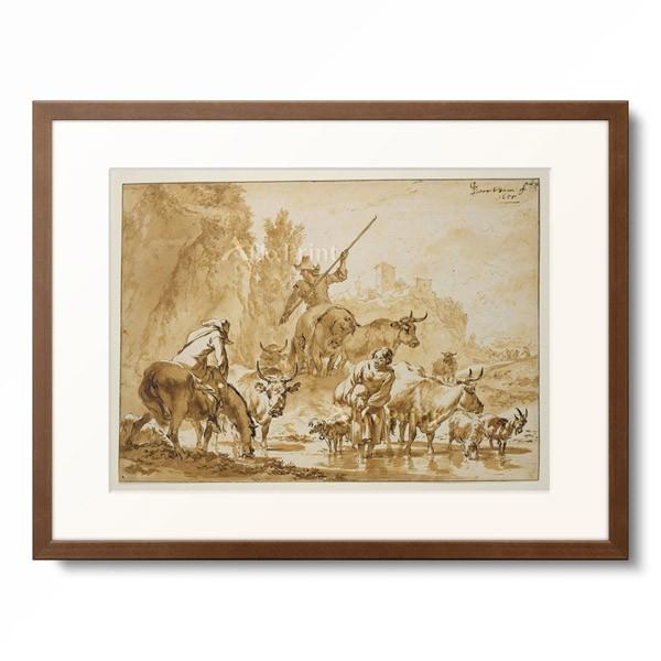 Artist: Berchem, Nicolaes,1620-1683 Imagetitle: Herdsman crossing a Ford. Dimensions: 19,1 x 27,1 cm Location: Graphisch...