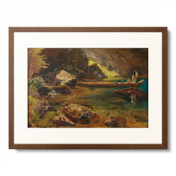 所蔵：クンストパラスト美術館Artist: Rollmann, Julius,1827-1865 Imagetitle: Mountain Lake with Man on Wooden Boat. 1859 Dimensions: 26,...