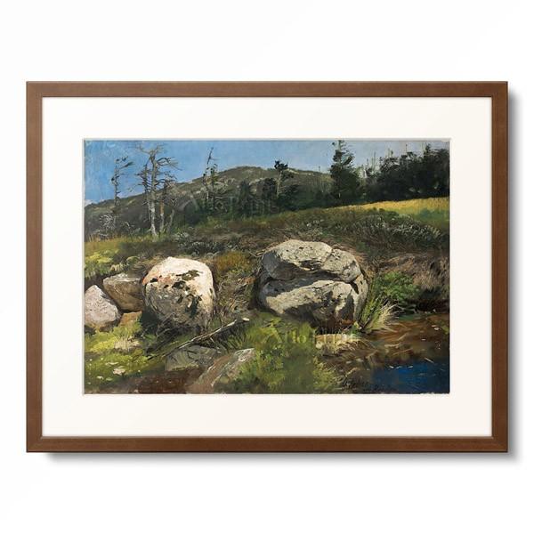 所蔵：クンストパラスト美術館Artist: Kroner, Christian,1838 - 1911 Imagetitle: Study of a Wooded Slope with Boulders. Around 1880 Dimen...