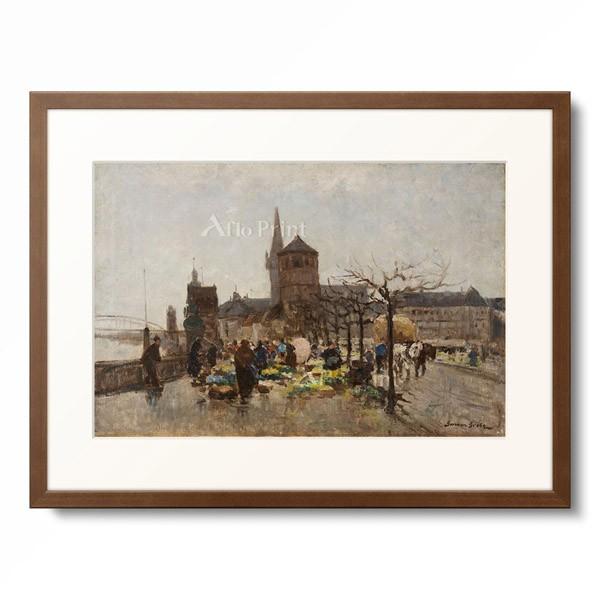 所蔵：クンストパラスト美術館Artist: Grobe, German,1857-1938 Imagetitle: Market near the Rhine, looking towards St Lambertus. After 190...