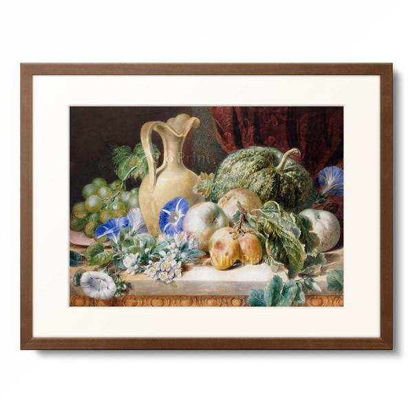 Artist: Bartholemew, Valentine,1799-1879 Imagetitle: A Still Life with a Jug, Apples, Plums, Grapes and Flowers. Dimensi...
