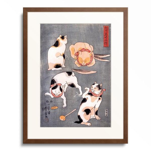 Japan: Four cats adopting different feline postures. Utagawa Kuniyoshi, a noted cat lover (1797/8 -1862)/Utagawa Kuniyos...