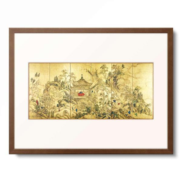 Japan: 'Chinese Landscape', byobu folding screen, ink and color on paper with gold leaf background, Ike no Taiga (1723 -...
