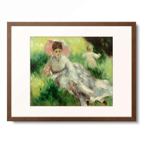 作家名： ピエール＝オーギュスト（オギュスト）・ルノワール  ( 1841年 - 1919年 ) フランスの画家ジャンル： 印象派 所蔵： ボストン美術館Woman with a Parasol and Small Child on a S...